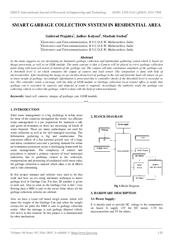 Pdf Smart Garbage Collection System In Residential Area