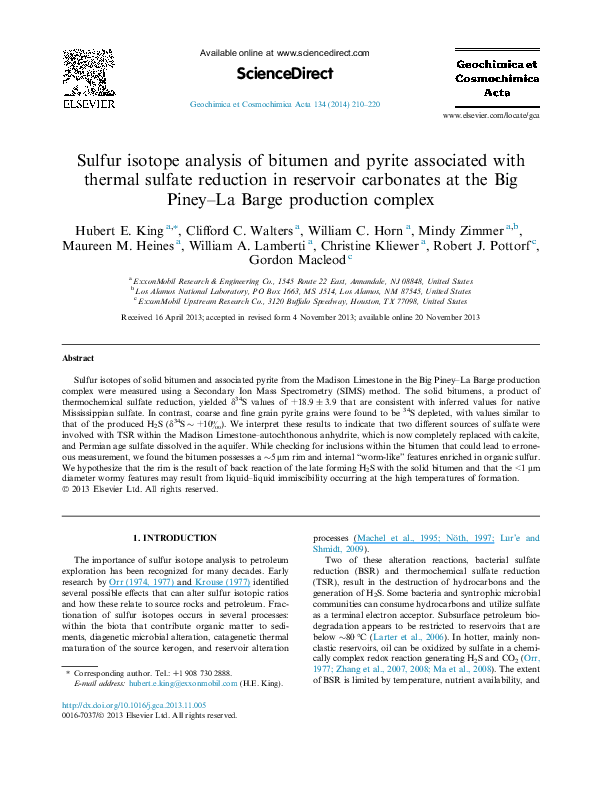 (PDF) Sulfur isotope analysis of bitumen and pyrite associated with ...