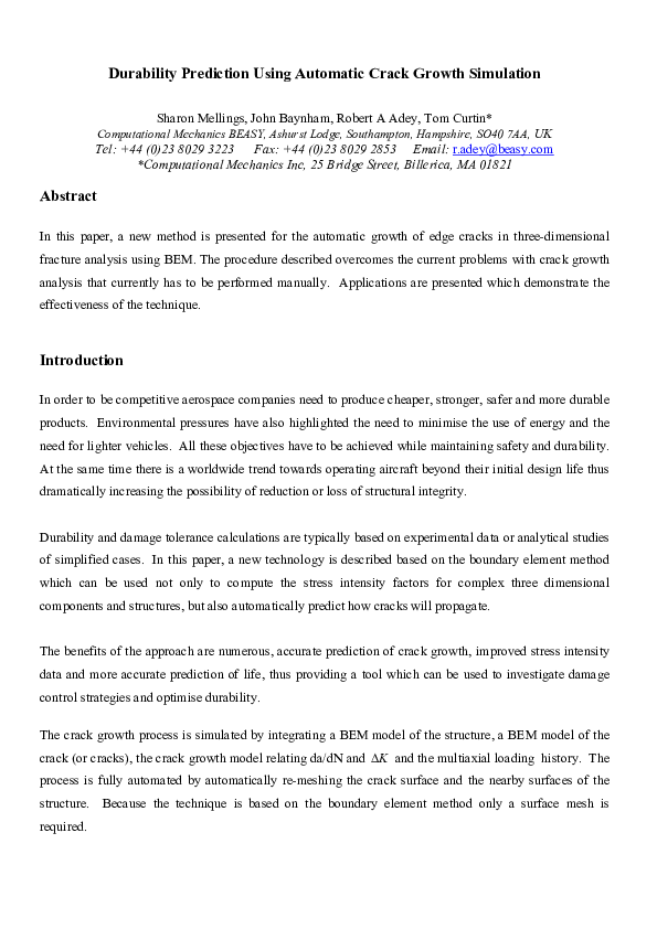 (PDF) Durability Prediction Using Automatic Crack Growth Simulation