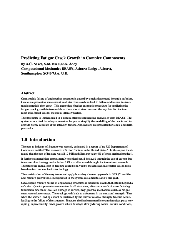 (PDF) Predicting Fatigue Crack Growth in Complex Components