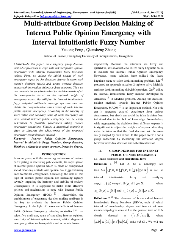 (PDF) Multi-attribute Group Decision Making of Internet Public Opinion Emergency with Interval ...