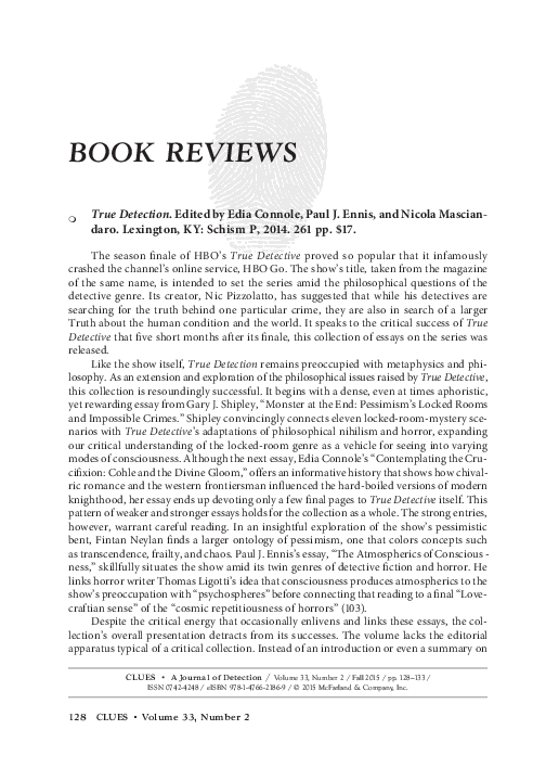 (PDF) Review of True Detection, edited by Edia Connole, Paul J. Ennis ...