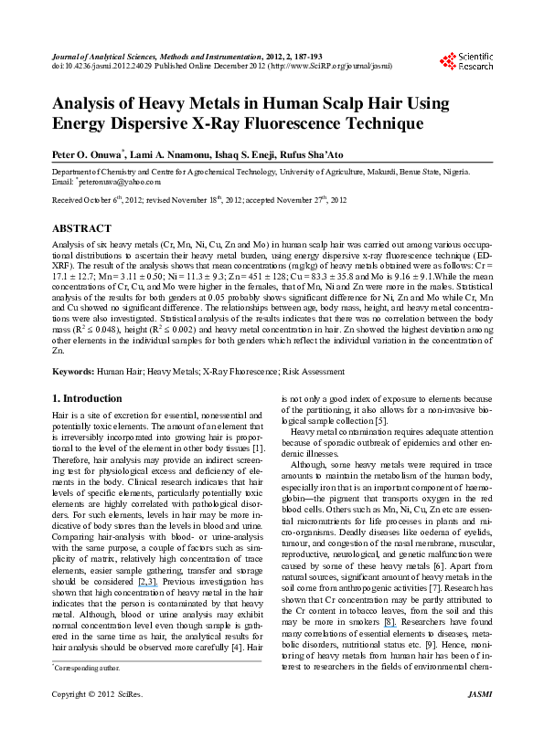 (PDF) Analysis of Heavy Metals in Human Scalp Hair Using Energy ...