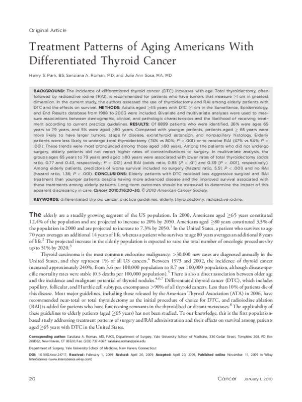 (PDF) Treatment patterns of aging Americans with differentiated thyroid cancer