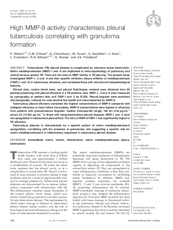 (PDF) High MMP-9 activity characterises pleural tuberculosis ...