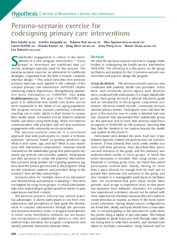 Persona-scenario exercise for codesigning primary care interventions
