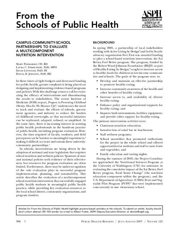 (PDF) Campus-community-school partnerships to evaluate a multicomponent nutrition intervention