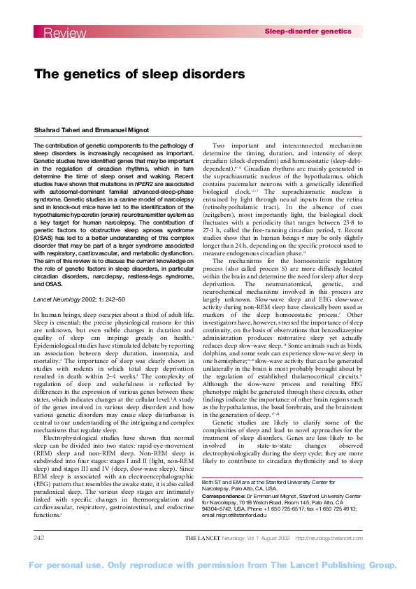 (PDF) The genetics of sleep disorders