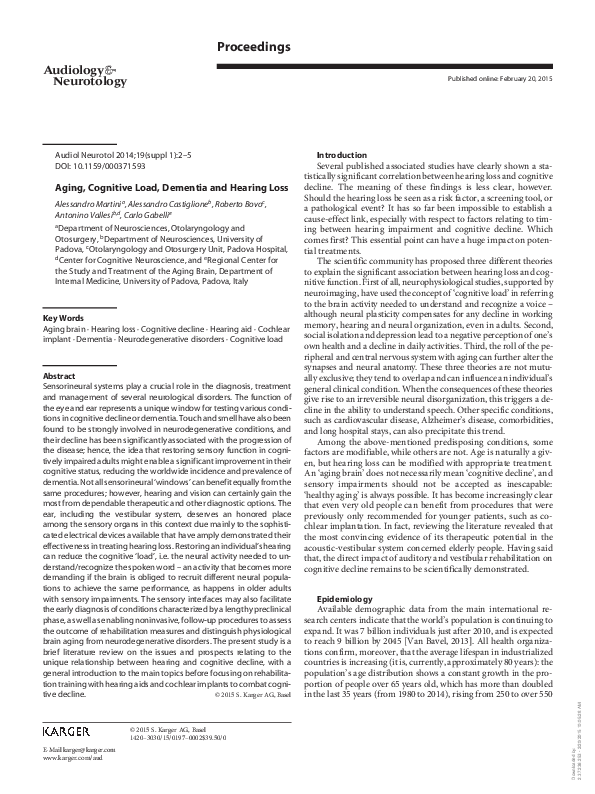 (PDF) Aging, Cognitive Load, Dementia and Hearing Loss