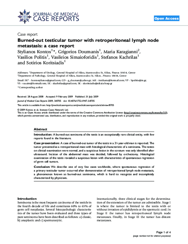 Pdf Burned Out Testicular Tumor With Retroperitoneal Lymph Node Metastasis A Case Report