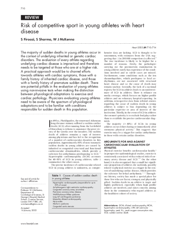 (PDF) Risk of competitive sport in young athletes with heart disease