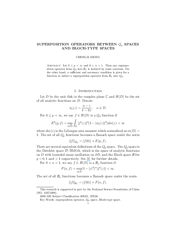 Pdf Superposition Operators Between Qp Spaces And Bloch Type Spaces