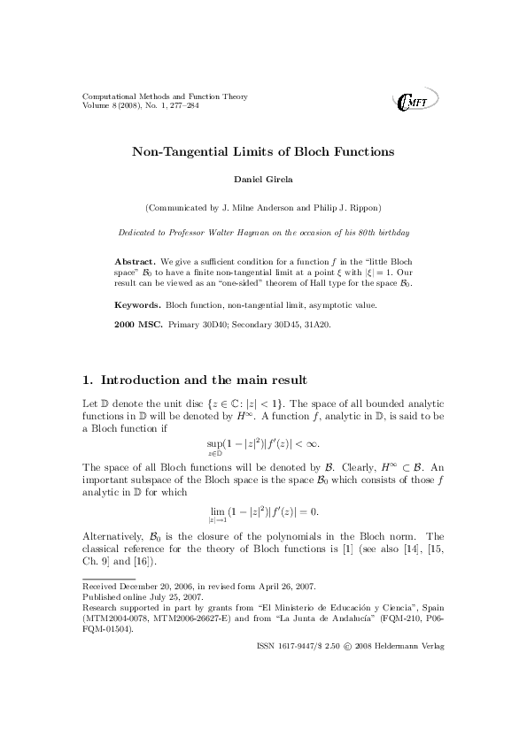 (PDF) Non-Tangential Limits of Bloch Functions