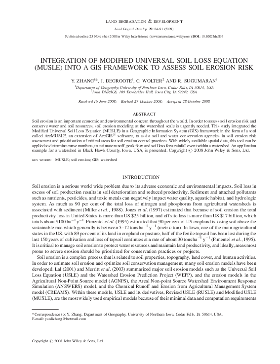 (PDF) Integration of modified universal soil loss equation (MUSLE) into ...