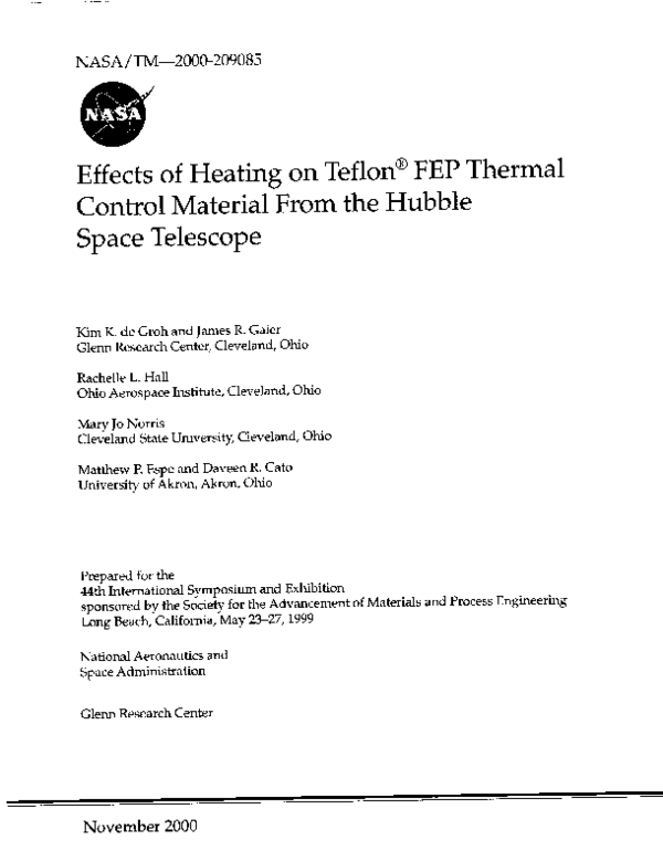 (PDF) Effects of Heating on Teflon(Registered Trademark) FEP Thermal ...