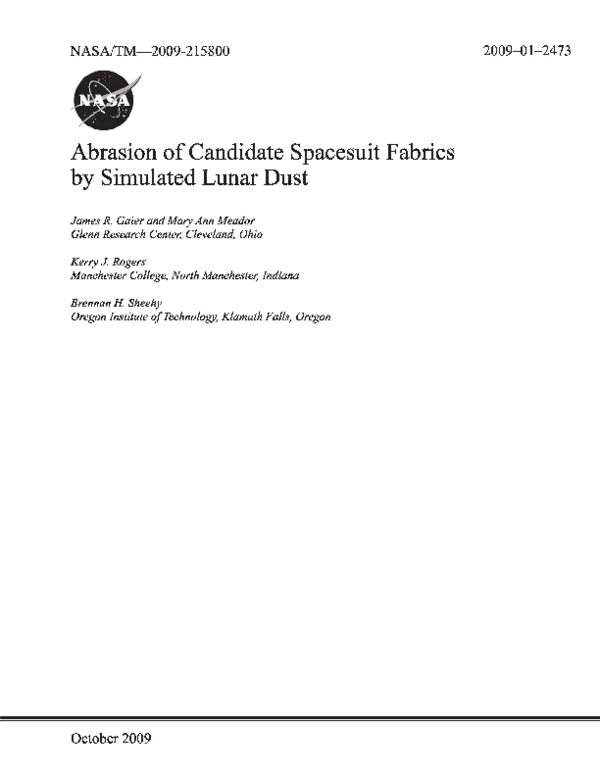 (PDF) Abrasion of Candidate Spacesuit Fabrics by Simulated Lunar Dust ...