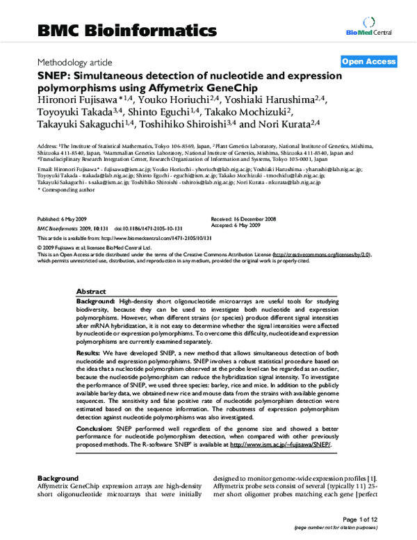 (PDF) SNEP: Simultaneous detection of nucleotide and expression polymorphisms using Affymetrix ...