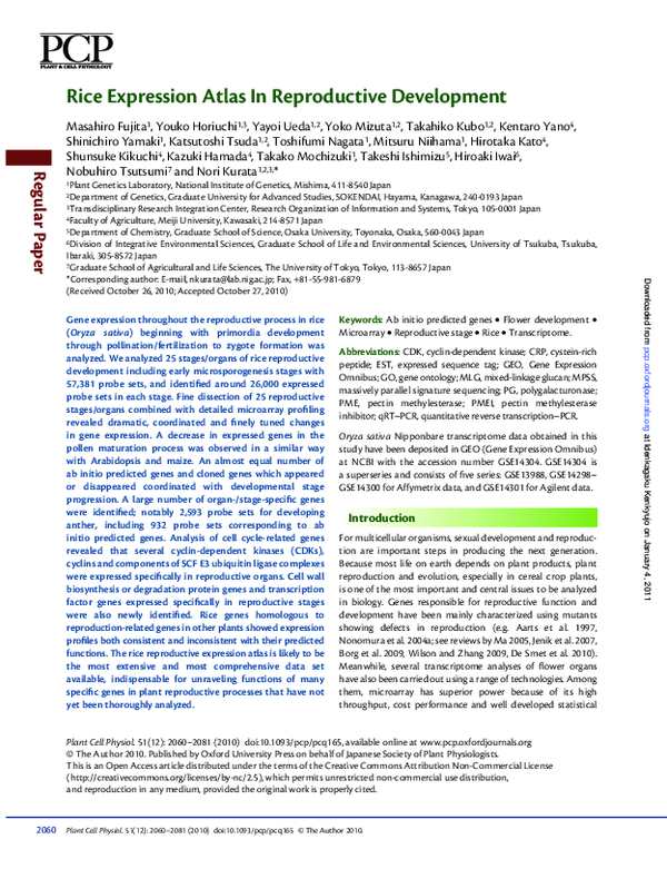 (PDF) Rice Expression Atlas In Reproductive Development