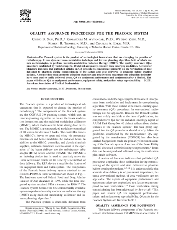 (PDF) Quality assurance procedures for the peacock system