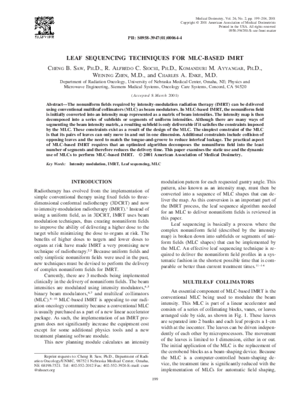 (PDF) Leaf sequencing techniques for MLC-based IMRT