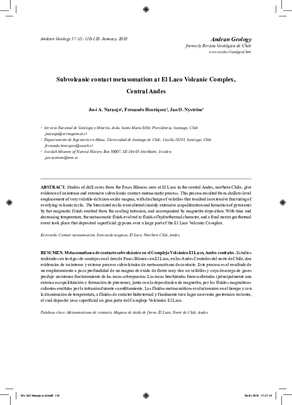 (PDF) Metasomatismo de contacto subvolcanico en el Complejo Volcanico ...