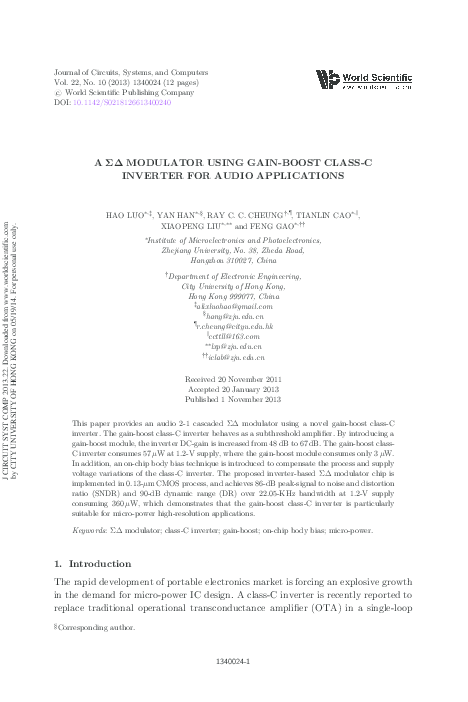 (PDF) A ΣΔ MODULATOR USING GAIN-BOOST CLASS-C INVERTER FOR AUDIO ...