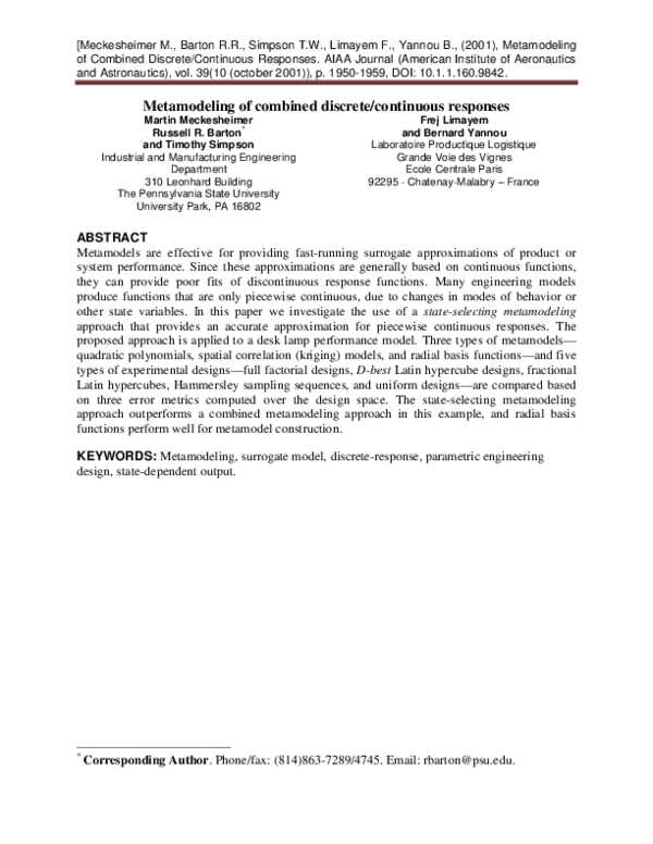 (PDF) Metamodeling of Combined Discrete/Continuous Responses