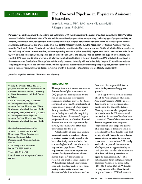 (PDF) The Doctoral Pipeline in Physician Assistant Education