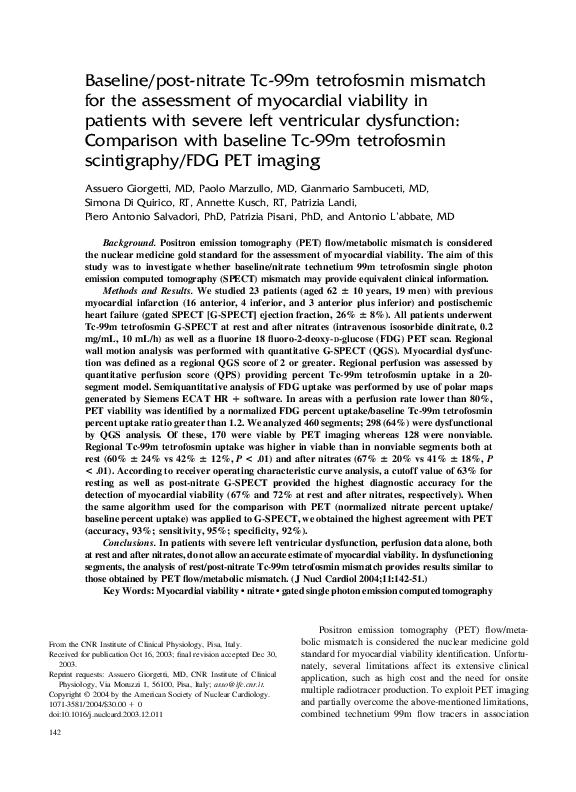 (PDF) Baseline/post-nitrate Tc-99m tetrofosmin mismatch for the ...