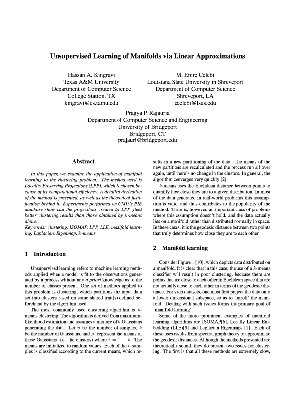 (PDF) Unsupervised Learning of Manifolds via Linear Approximations