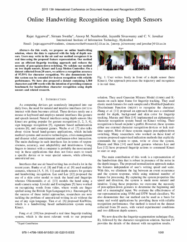 (PDF) Online Handwriting Recognition Using Depth Sensors