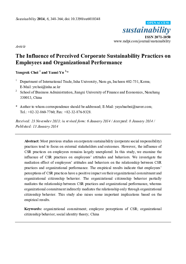 (PDF) The Influence of Perceived Corporate Sustainability Practices on ...