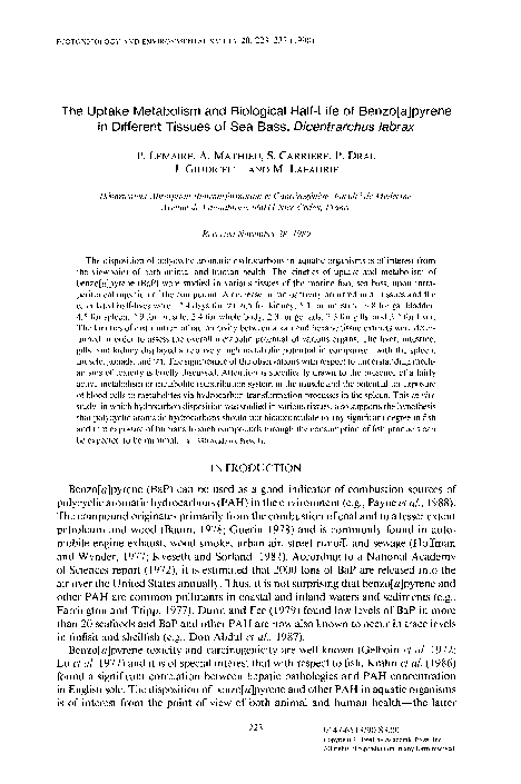 (PDF) The uptake metabolism and biological half-life of benzo[a]pyrene ...