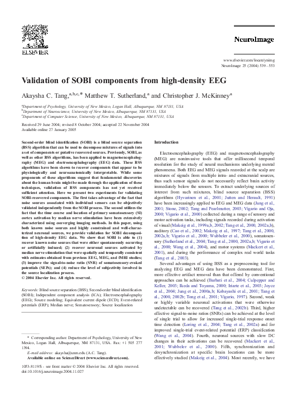 (PDF) Validation of SOBI components from high-density EEG
