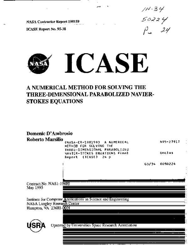 Pdf A Numerical Method For Solving The Three Dimensional Parabolized Navier Stokes Equations