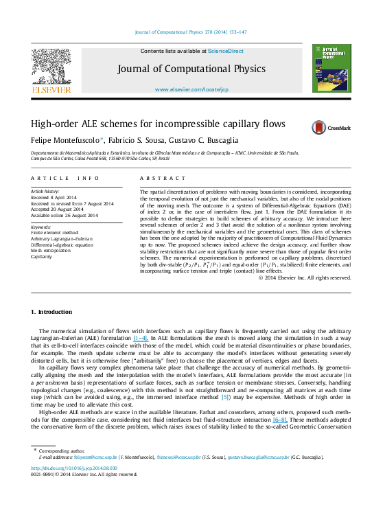(PDF) High-order ALE schemes for incompressible capillary flows
