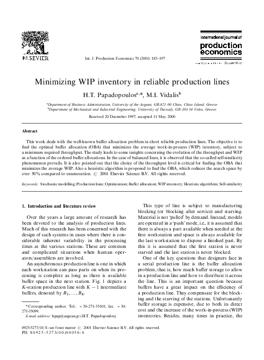 (PDF) Minimizing WIP inventory in reliable production lines