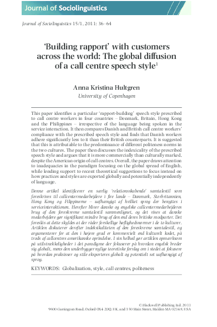 (PDF) 'Building Rapport' with customers across the world: The global ...