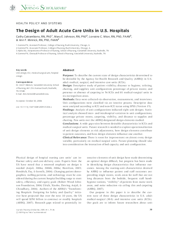 (PDF) The Design of Adult Acute Care Units in U.S. Hospitals