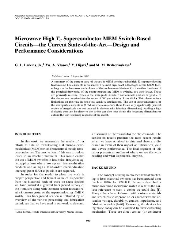 (PDF) Microwave High T C Superconductor MEM Switch-Based Circuits—the ...