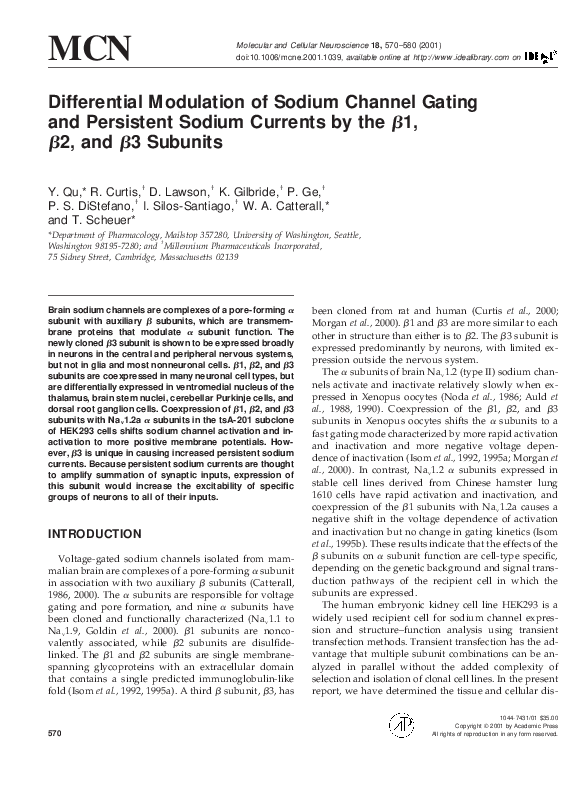 (PDF) Differential Modulation of Sodium Channel Gating and Persistent ...