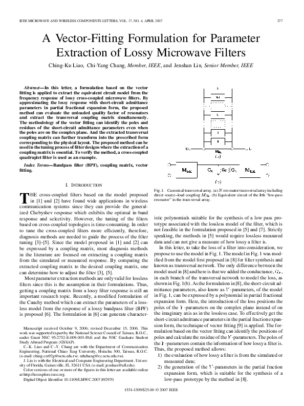 (PDF) A Vector-Fitting Formulation for Parameter Extraction of Lossy ...