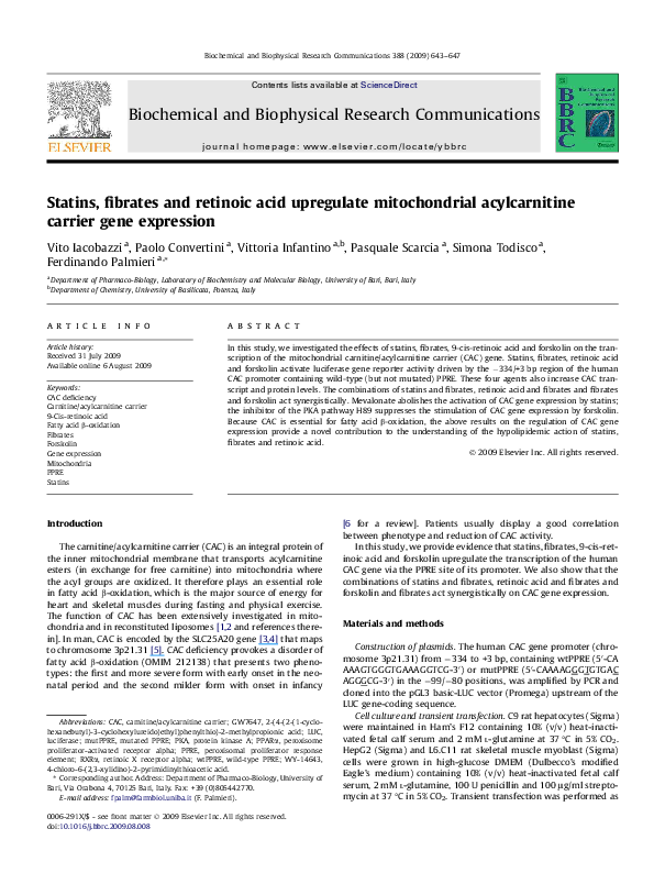 (PDF) Statins, fibrates and retinoic acid upregulate mitochondrial ...
