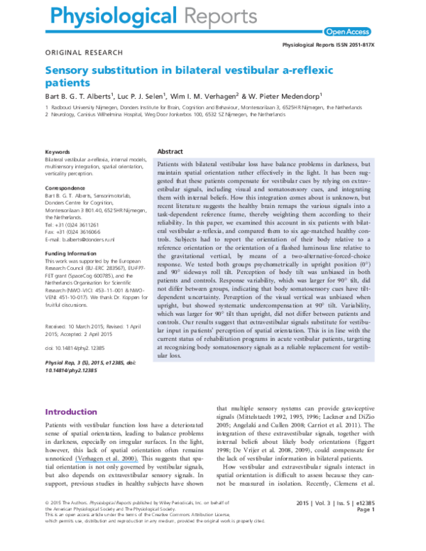 (PDF) Sensory substitution in bilateral vestibular a-reflexic patients