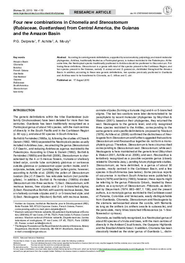 (PDF) Four new combinations in Chomelia and Stenostomum ( Rubiaceae ...