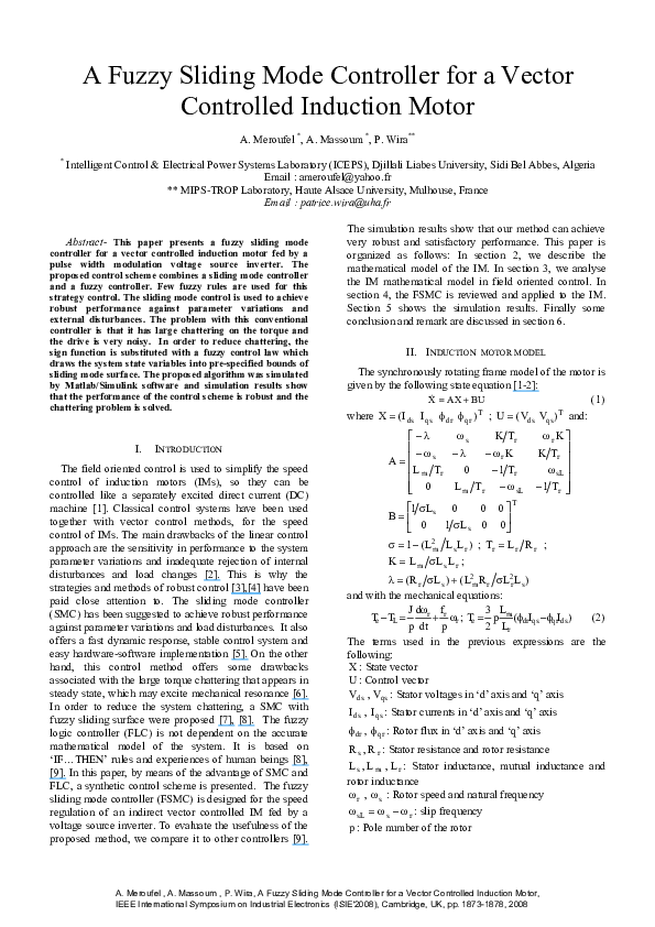 (PDF) A fuzzy sliding mode controller for a vector controlled induction motor