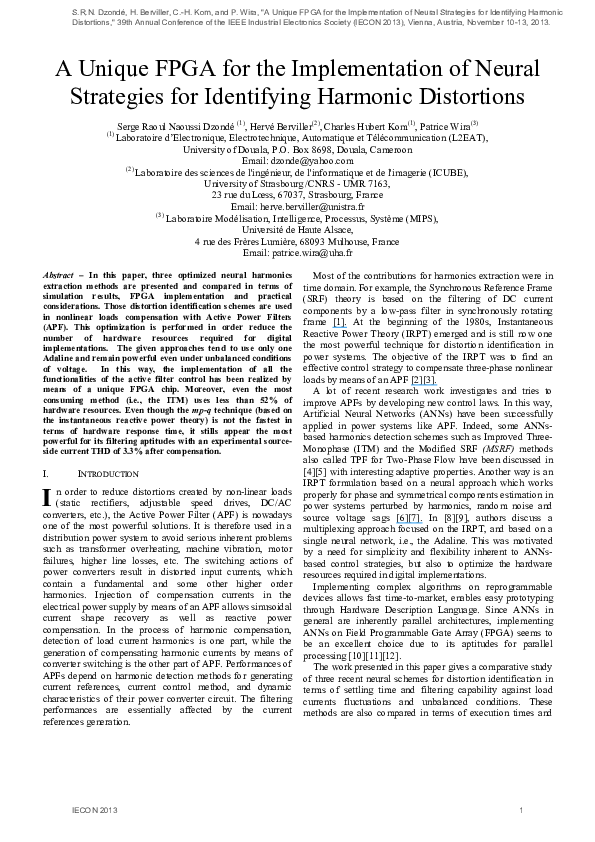 (PDF) A unique FPGA for the implementation of neural strategies for identifying harmonic distortions