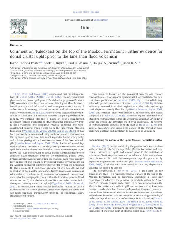 (PDF) Comment on ‘Paleokarst on the top of the Maokou Formation ...
