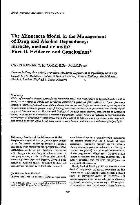 (PDF) The Minnesota Model in the Management of Drug and Alcohol ...