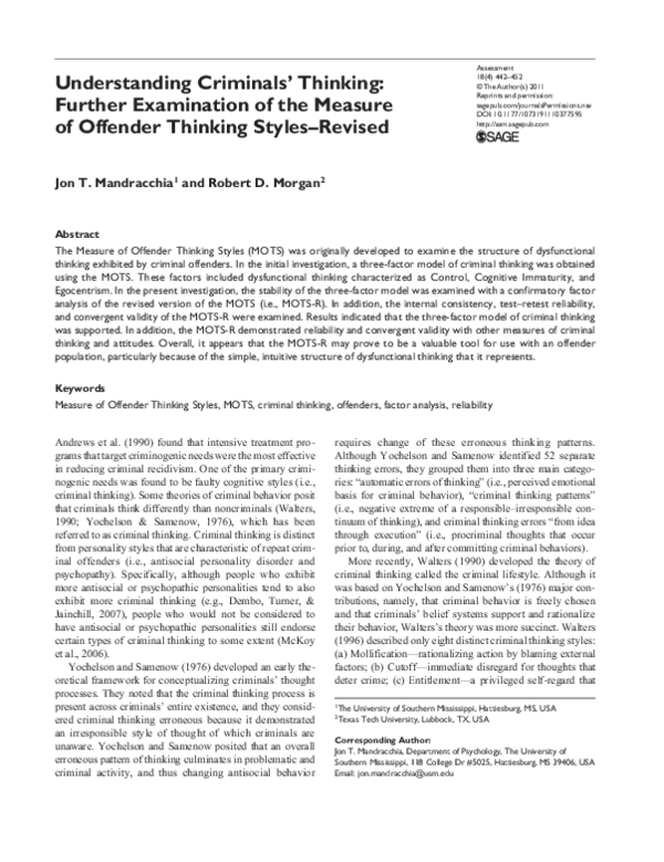 (PDF) Understanding Criminals' Thinking: Further Examination of the ...